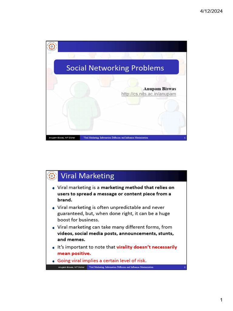 Viral Marketing, Information Diffusion and Influence Maximization | PDF ...