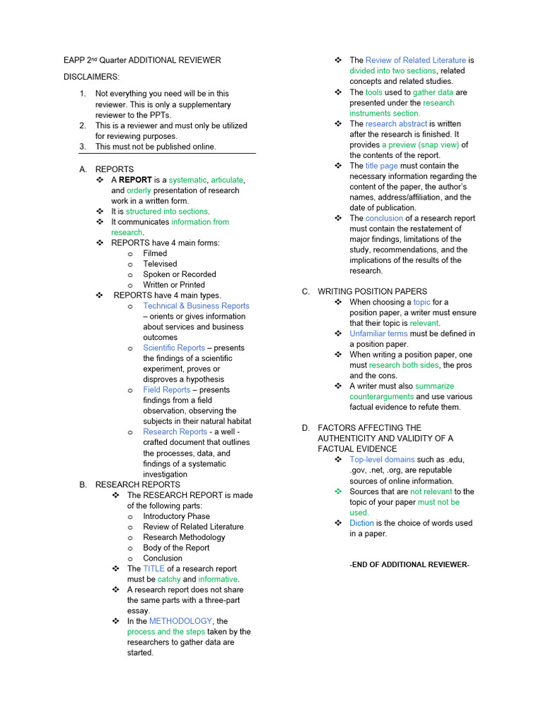 EAPP 2nd Quarter Study Aid | PDF | Information | Methodology
