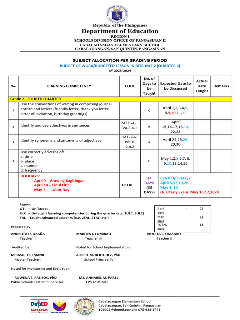 Bow-Mtb 2-Fourth Quarter | PDF