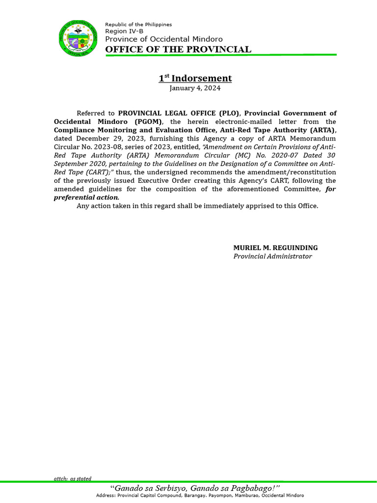 3 To PLO, Letter From ARTA (Amended Guidelines For CART) | PDF