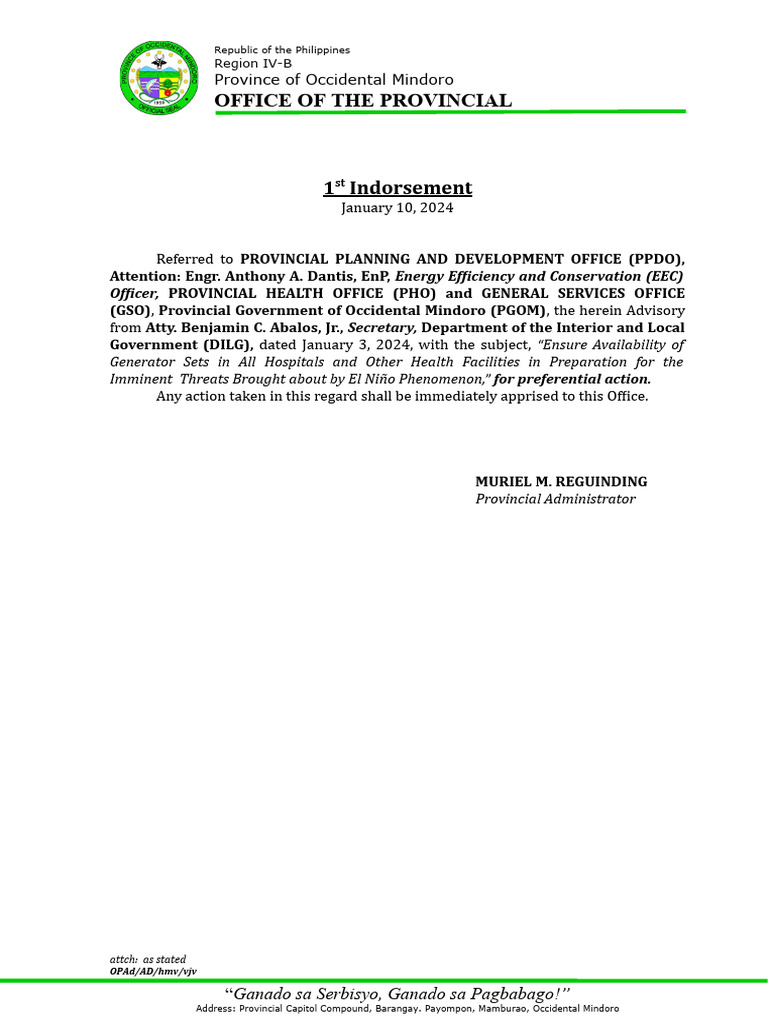 6 To PPDO, PHO & GSO, Letter From DILG (Threats Brought About by El ...