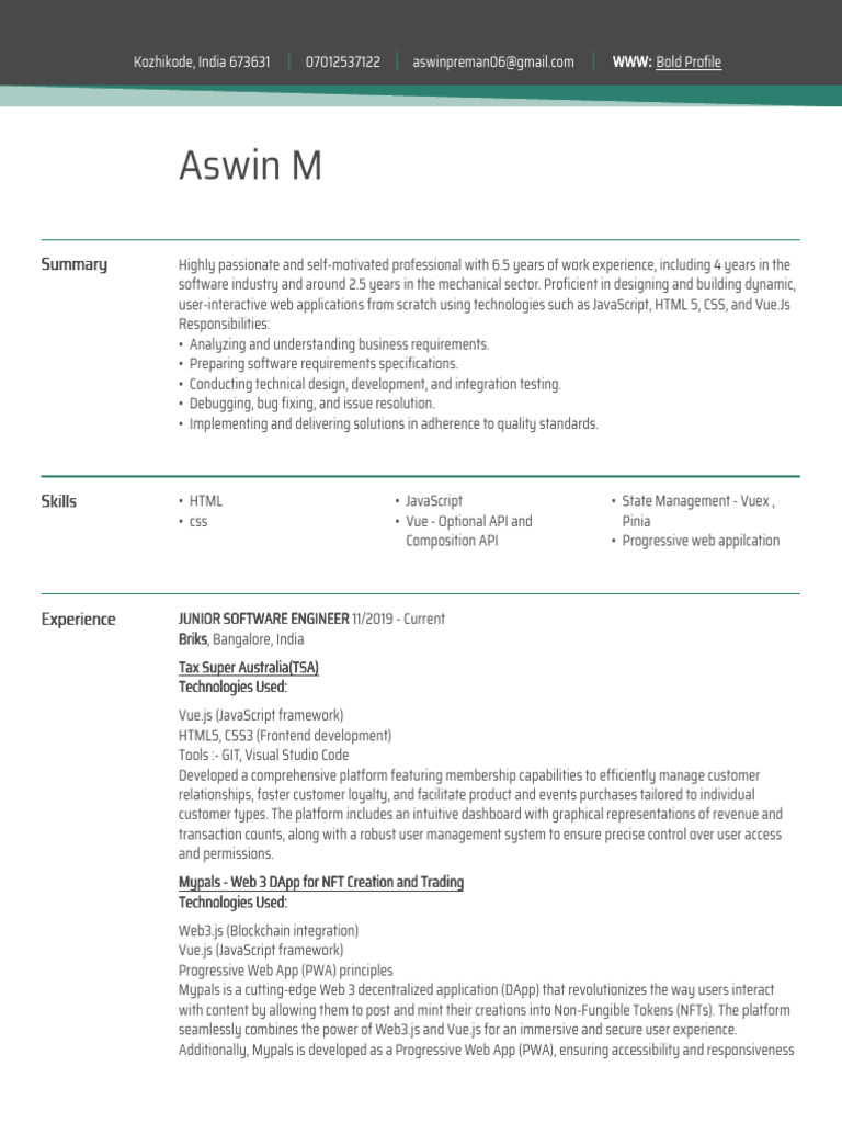Aswin M Resume | PDF | World Wide Web | Internet & Web