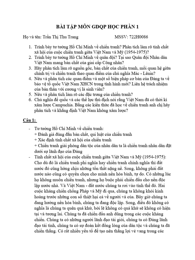 BÀI TẬP MÔN GDQP HỌC PHẦN 1 | PDF