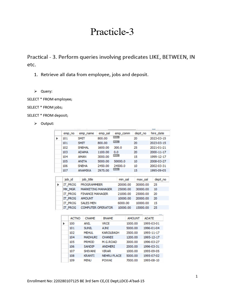 SQL Query Practice for Students | PDF | Data Management | Databases