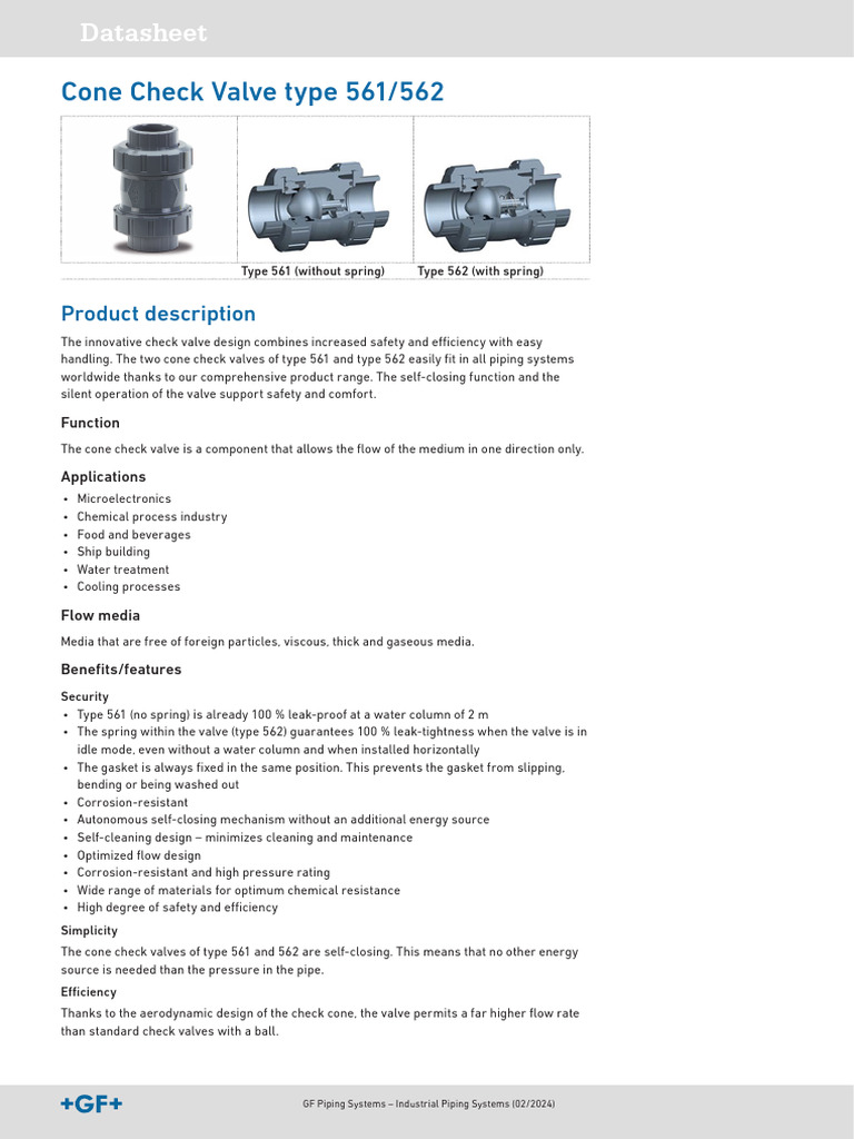 Gfps Datasheet 561 562 Cone Check Valve en | PDF | Valve | Pipe (Fluid Conveyance)