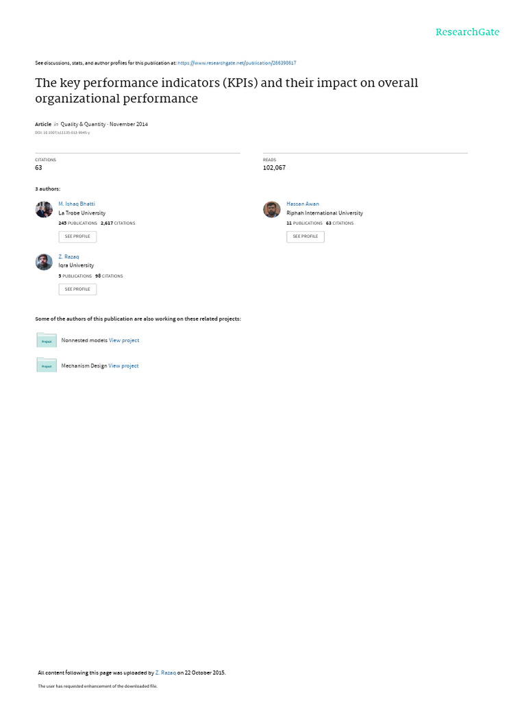 KPIs | PDF | Performance Indicator | Reliability Engineering