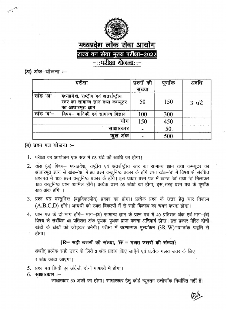 Syllabus For MP State Forest Service Mains Examination | PDF