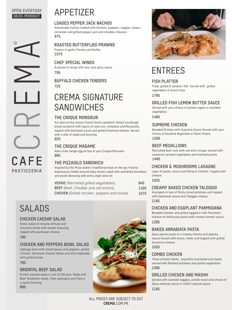 Crema Menu | Download Free PDF | Hamburgers | Salad