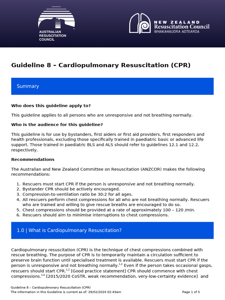 CPR Guidelines for Rescuers and Bystanders | PDF | Cardiopulmonary ...