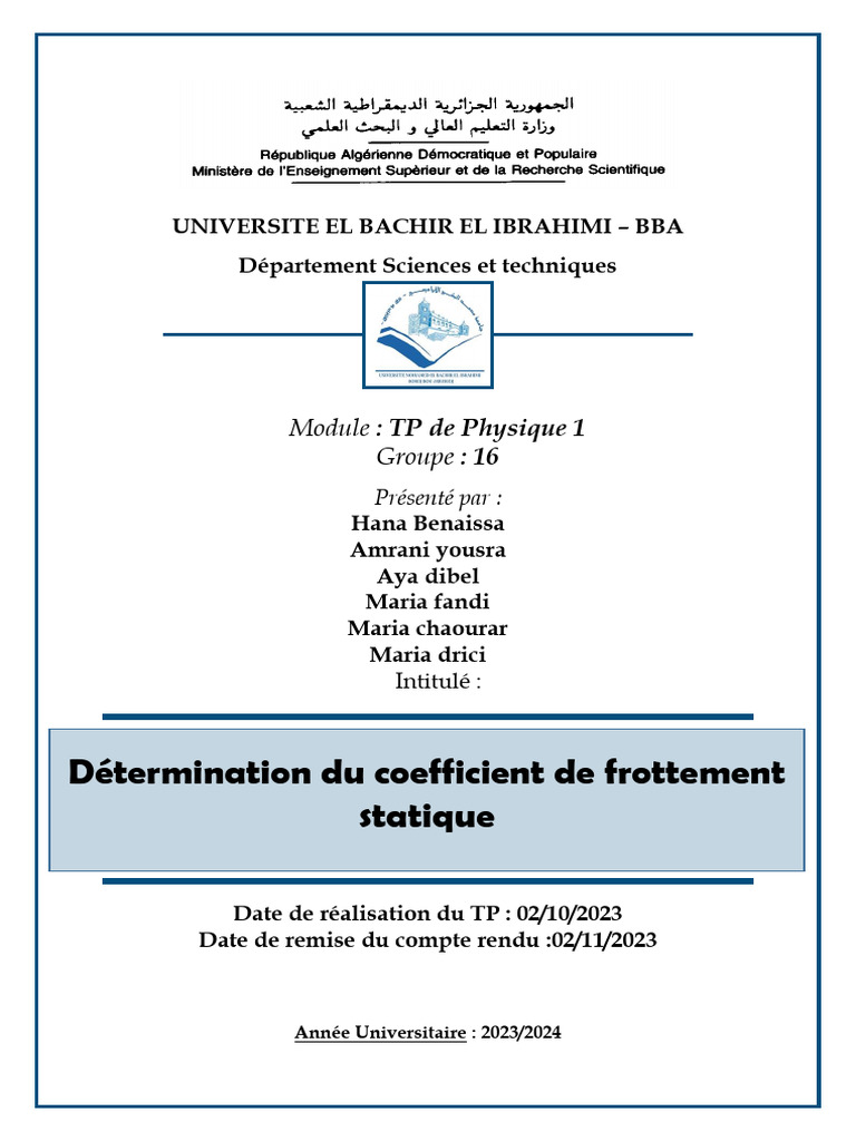 Coefficient de frottement statique > 1 | PDF | Friction | Mécanique ...