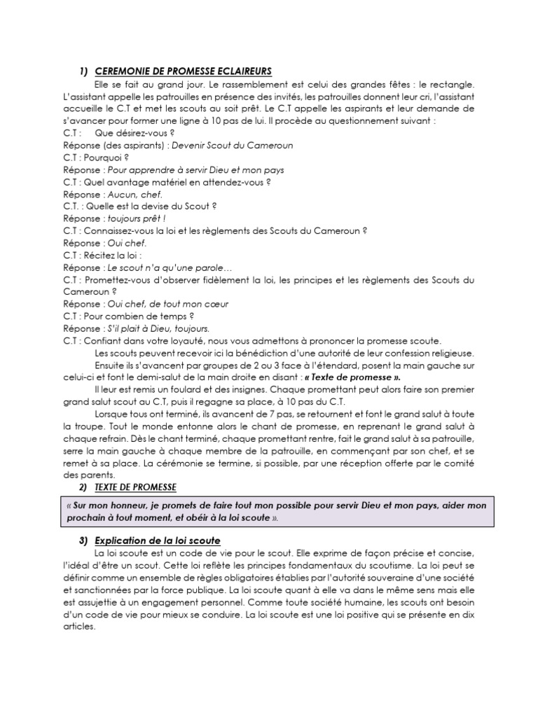 Cérémonie et promesse scoute au Cameroun | PDF | Scoutisme
