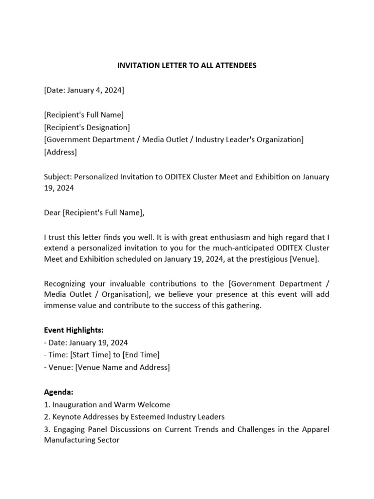 Oditex Invitation and Reminder Content | PDF