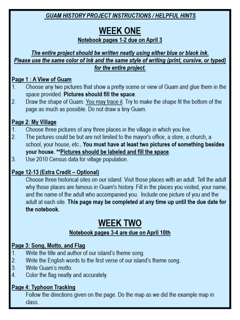 Guam History Project Guidelines | PDF | Typhoon | Tropical Cyclones