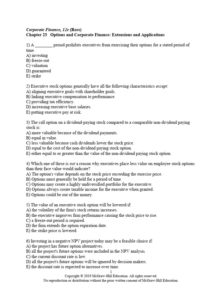 Ross12e Chapter23 TB | PDF | Option (Finance) | Moneyness
