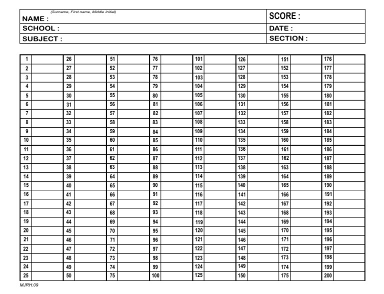 Answer Sheet 200 Items Writing | PDF