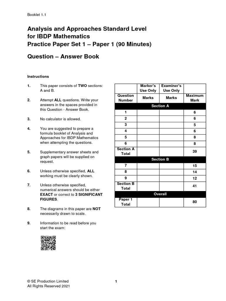 AA SL P1 Practice Paper Set 1 | PDF | Variance | Length