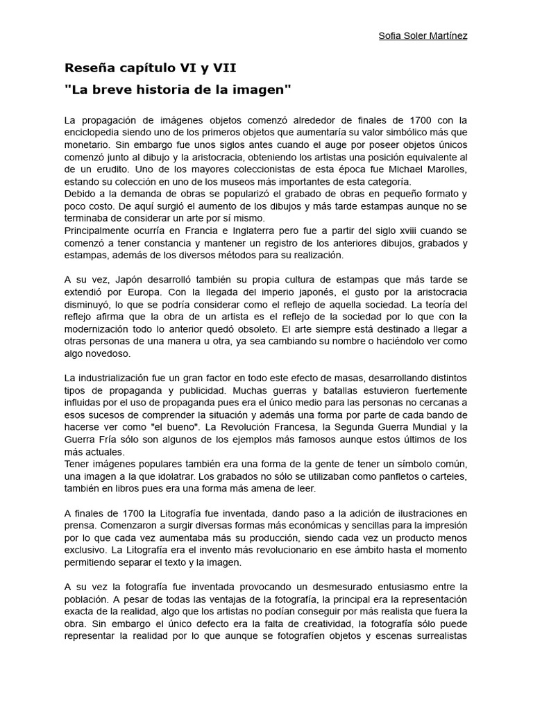 Reseña Capítulo VI y VII SOFIA SOLER | PDF | Grabado