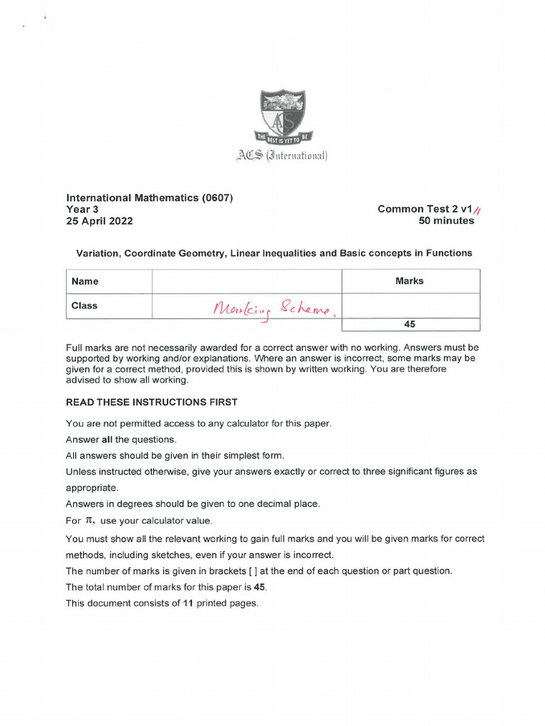 2022 Y3 Ma CT2 v1 (MS) | PDF
