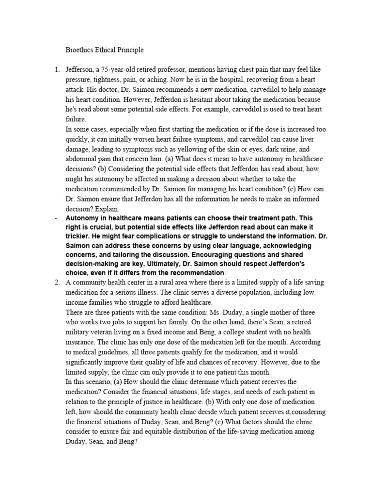 Bioethics Principles in Patient Care Decisions | PDF | Autonomy | Bioethics