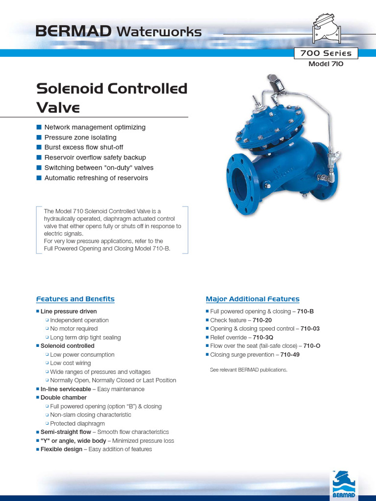 Bermad 710 Solenoid Data Sheet | PDF | Valve | Mechanical Engineering