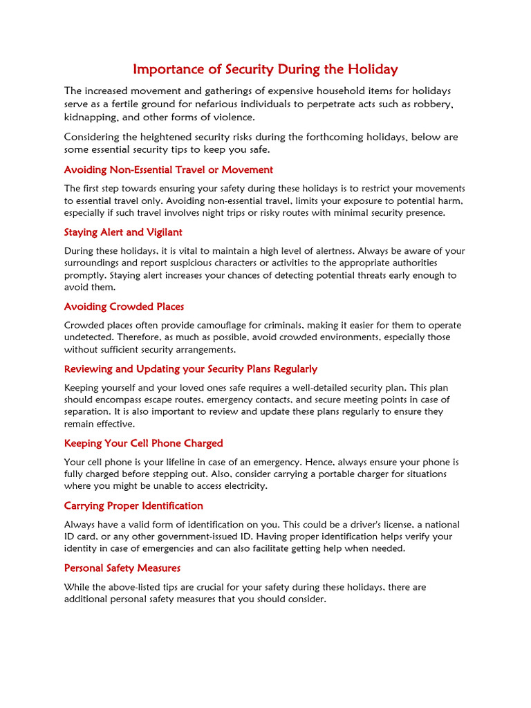 Holiday Security Tips and Precautions | PDF | Security Alarm | Emergency