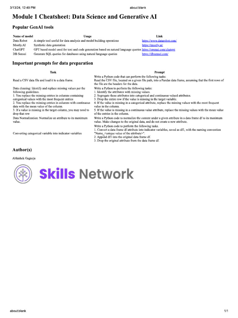 Module 1 Cheatsheet | PDF