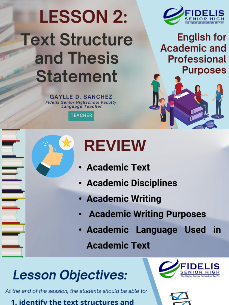 Lesson 2 Text Structure and Thesis Statement English For Academic and ...