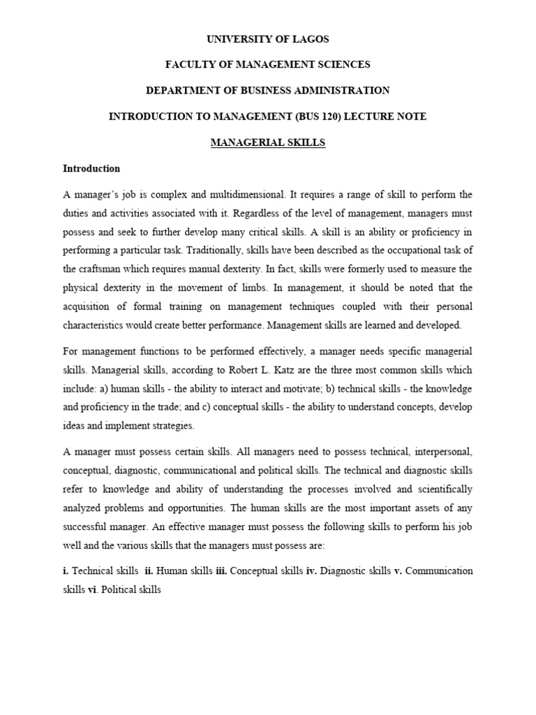 Bus 120 Lecture Note | PDF | Skill | Communication