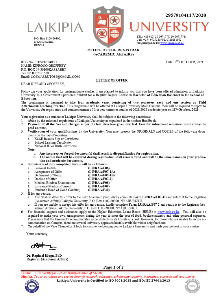 Admision Lettermypdf - Compressed | PDF | Fee