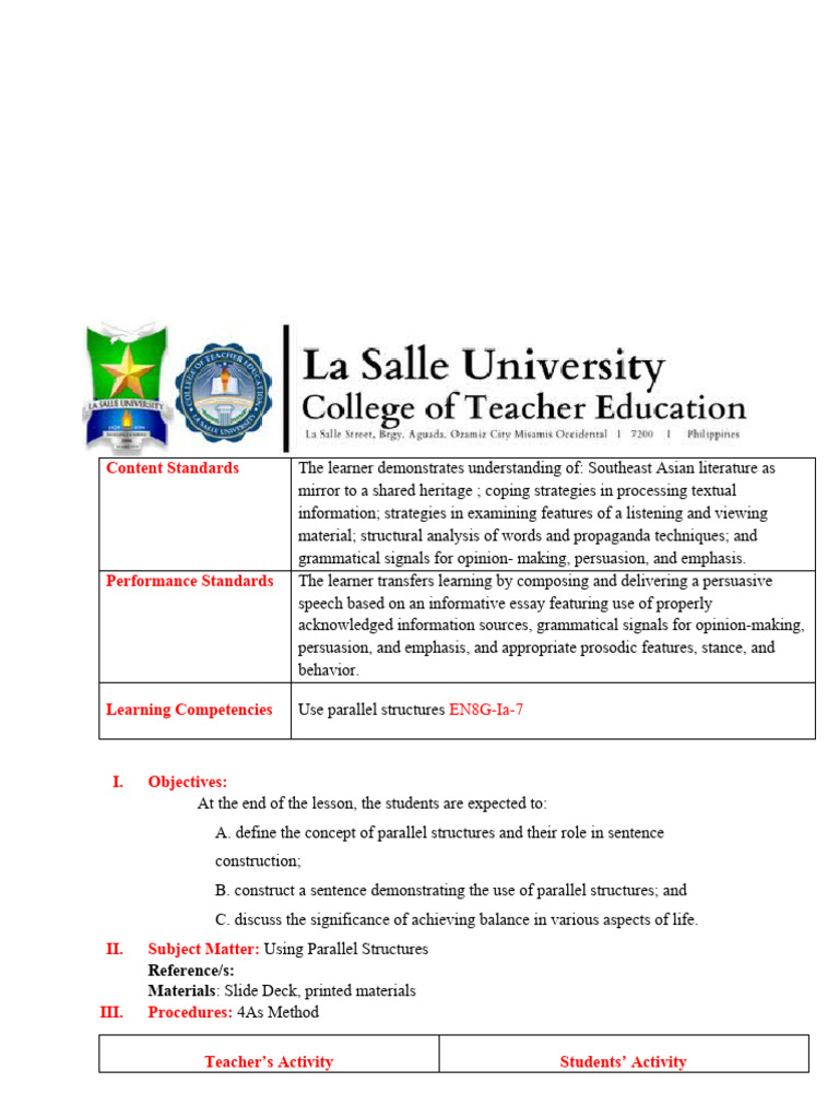 Parallel Structures | PDF | Verb | Phrase