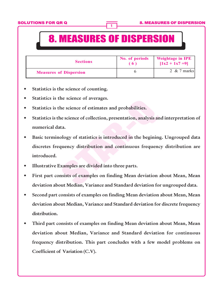 8 Measures of Dispersion | PDF | Median | Mean