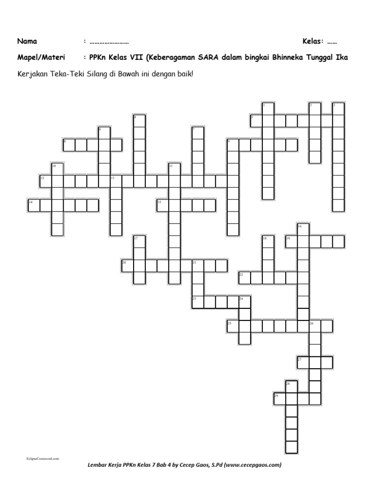 TTS Dan Cari Kata PPKN Kls 7 Bab 4 Keberagaman SARA | PDF