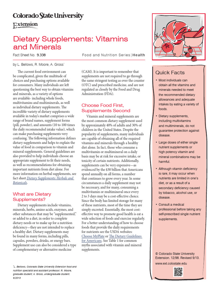 Dietary Supplements: Vitamins and Minerals: Choose Food First ...