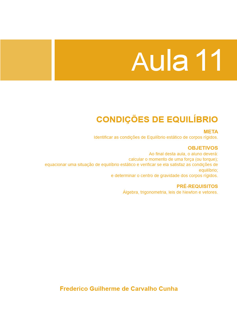 Condições de Equilíbrio Estático | PDF | Torque | Massa