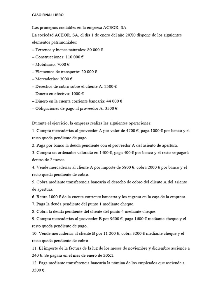 Caso Final Libro Enunciado | PDF | Contabilidad | Bancos