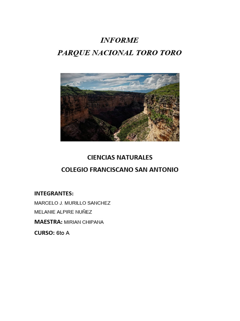 Parque Nacional Toro Toro: Biodiversidad y Atractivos | PDF