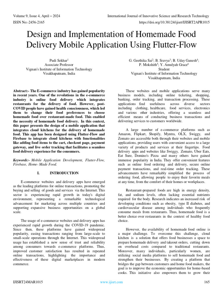 Design And Implementation Of Homemade Food Delivery Mobile Application