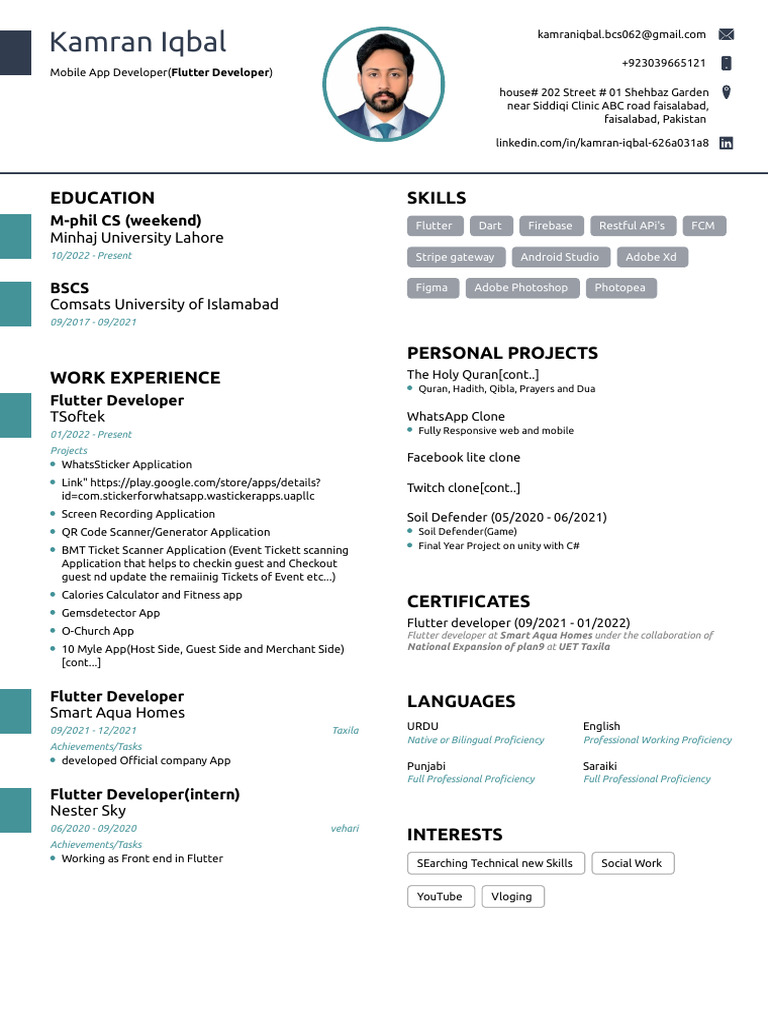 Resume For Flutter Developement | PDF | Application Software | Computing