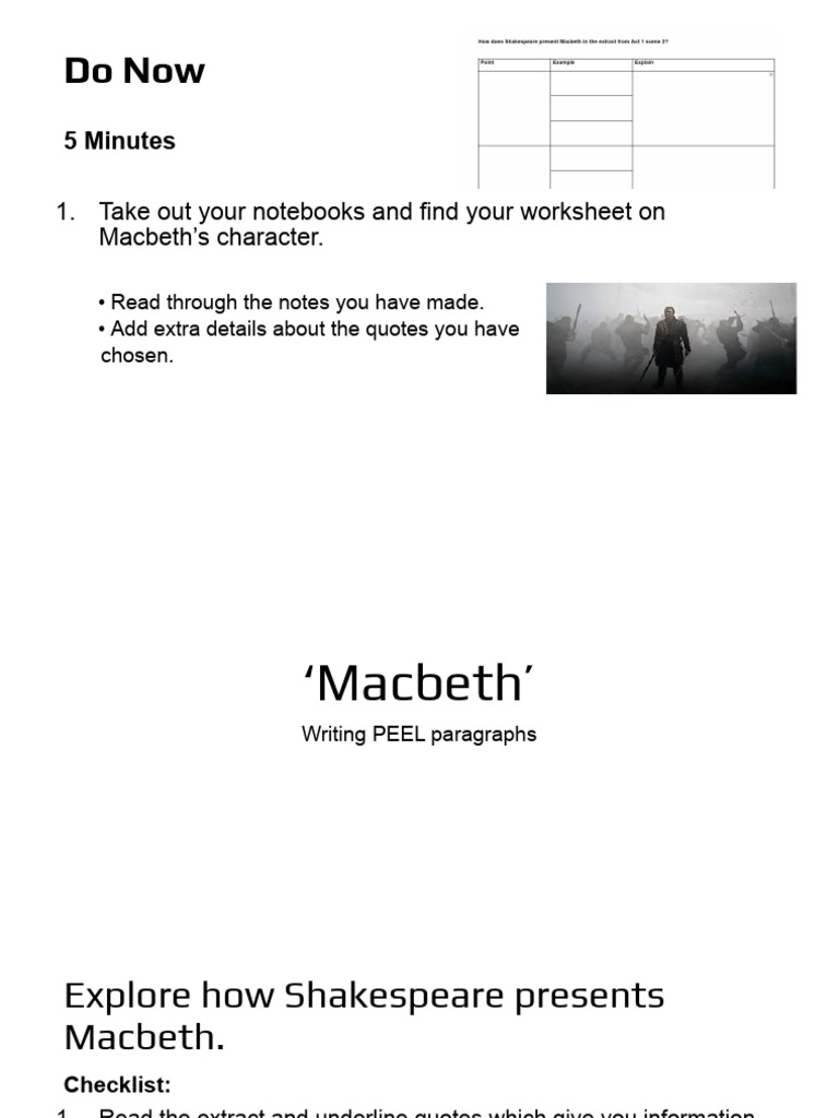 Analyzing Macbeth: PEEL Paragraphs | PDF | Language Arts & Discipline