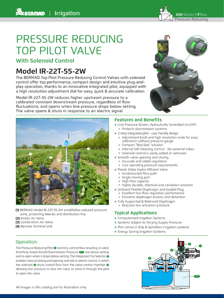 Bermad 200 Series Solenoid Valve With Top Pilot Pressure Regulating 2 Way | PDF | Valve ...