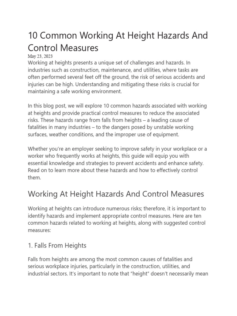 10 Common Working at Height Hazards and Control Measures | PDF | Personal Protective Equipment ...