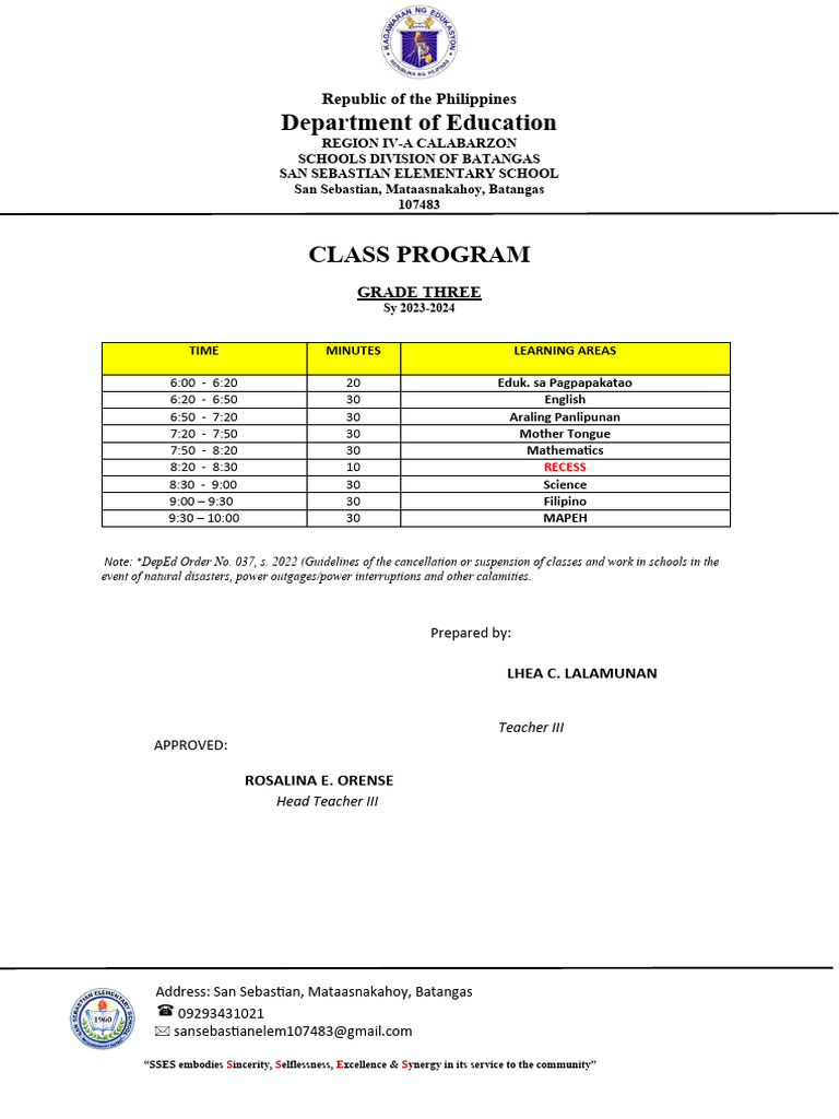 Class Program Due To Extreme Heat April 15 May 2024 | PDF | Philippines