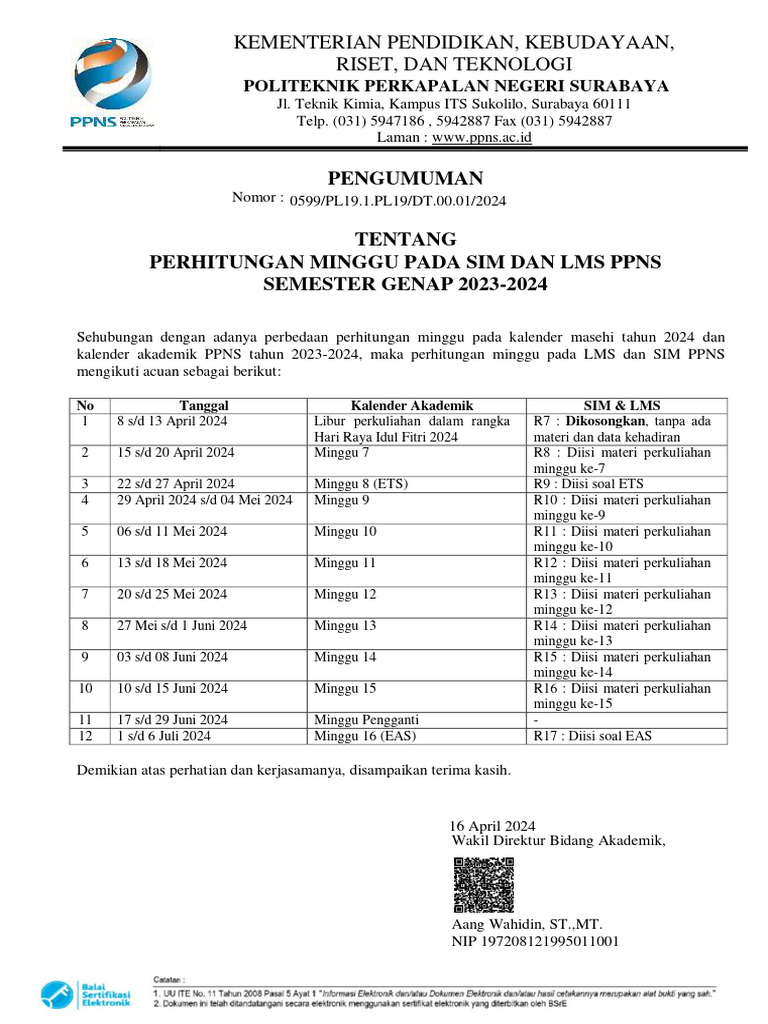 Jadwal Minggu SIM & LMS PPNS 2023-2024 | PDF