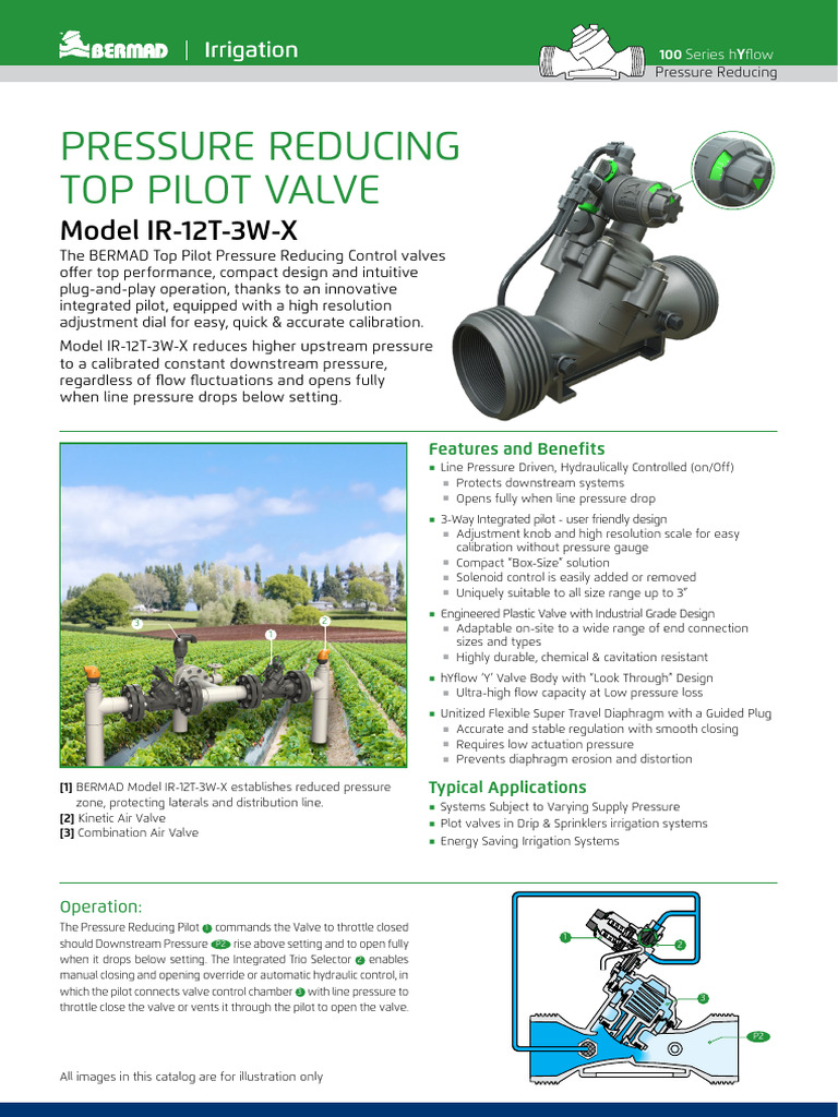 Bermad 100 Series Valve With Top Pilot Pressure Regulating 3 Way | PDF ...