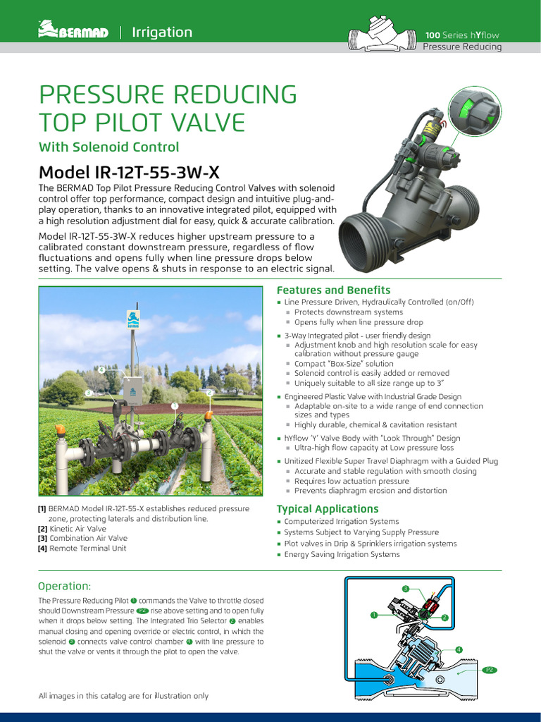 Bermad 100 Series Solenoid Valve With Top Pilot Pressure Regulating 3 ...