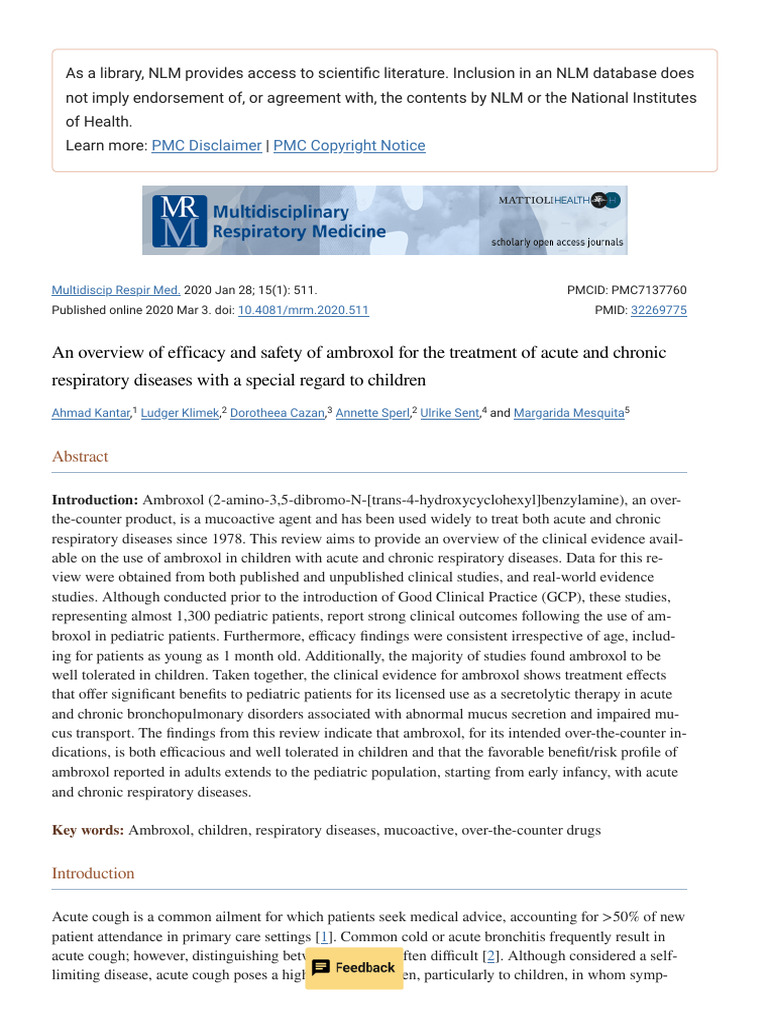 An Overview of Efficacy and Safety of Ambroxol For The Treatment of ...