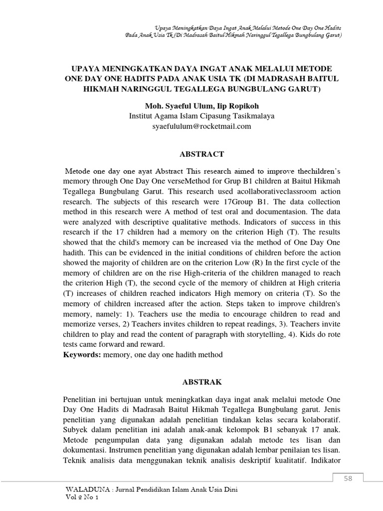 Artikel Tentang One Daay One Hadis | PDF | Hadith | Semitic Words And Phrases