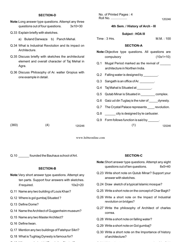 Arch 4 Sem History of Arch 3 120246 May 2019 | PDF | Architectural Styles | Architectural Design