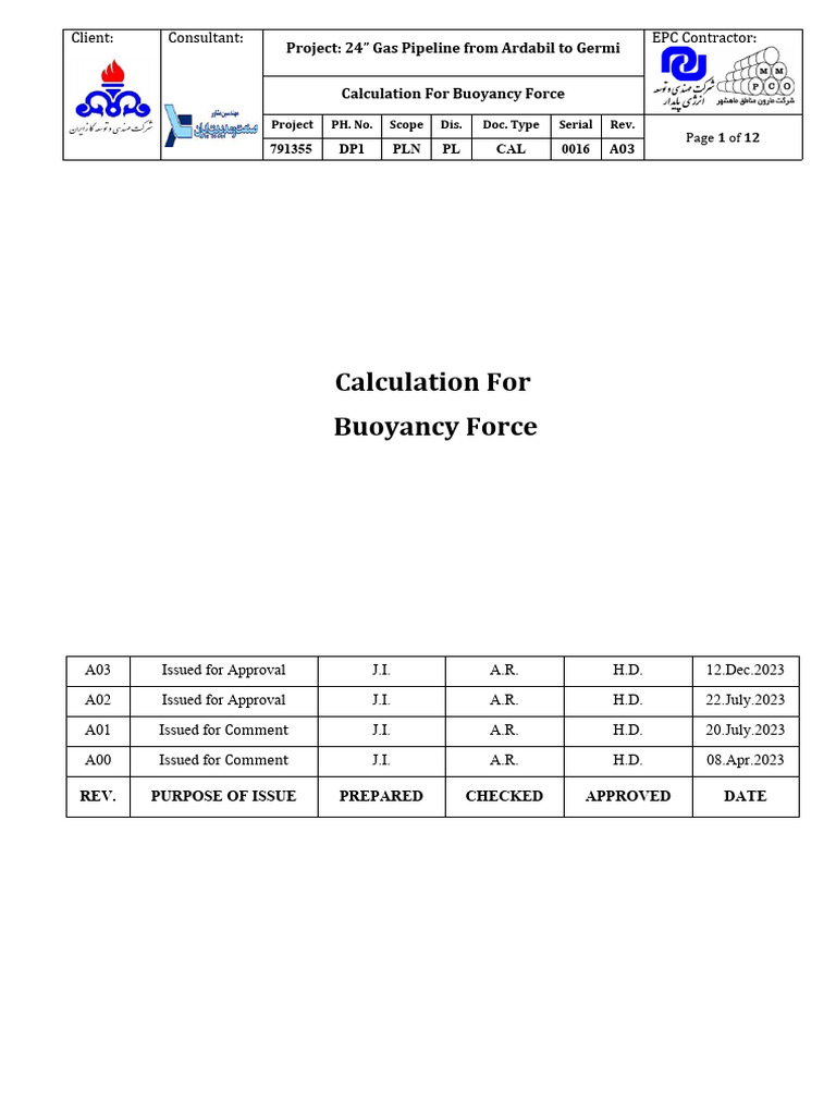 Buoyancy Force Calculation for Pipeline | PDF | Specification ...
