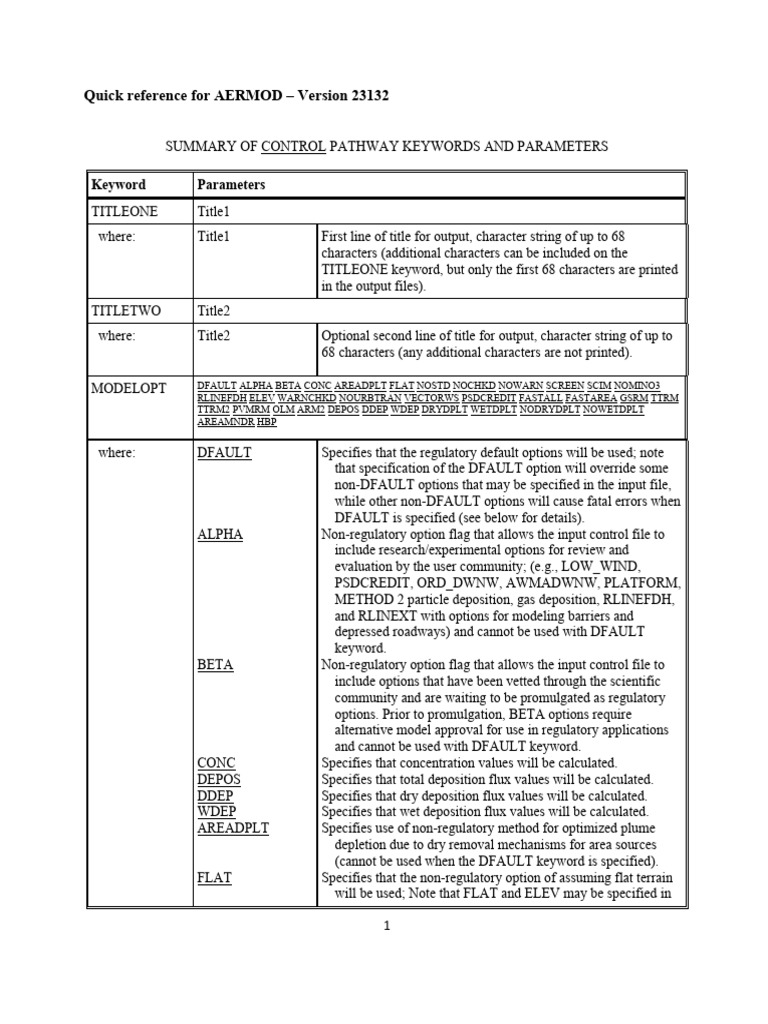 aermod_quick-reference-guide | PDF | Parameter (Computer Programming) | Default (Computer Science)